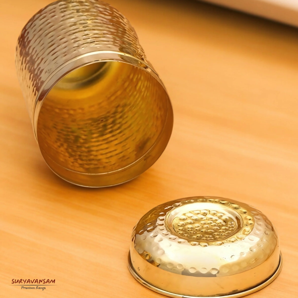 Brass Dabba set of 5 with hammered design– Shri-badri