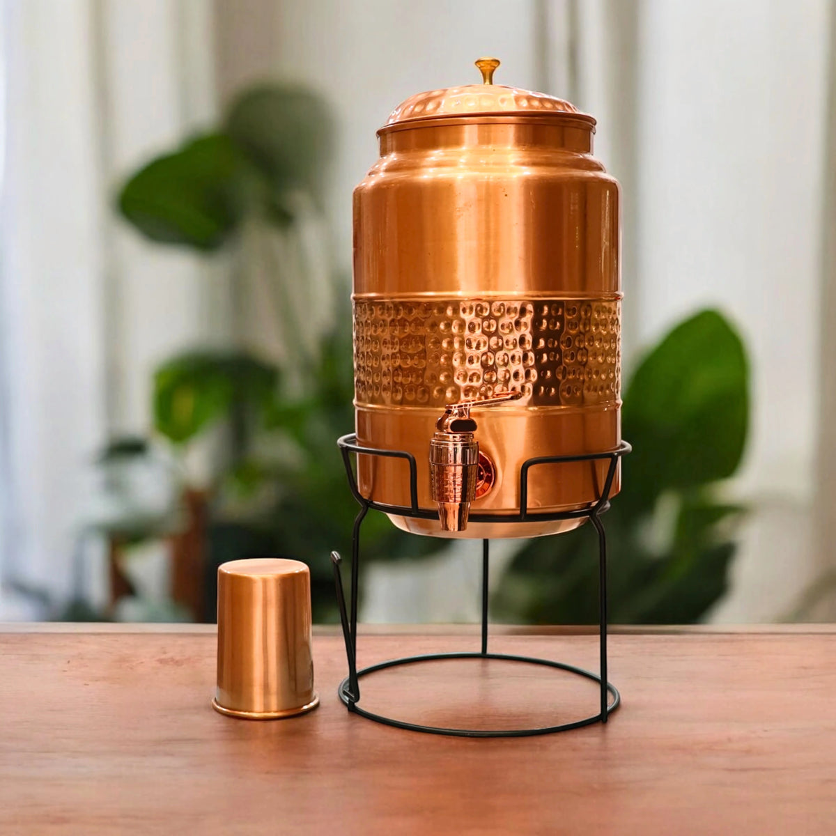 Pure Copper Water Dispenser set with Stand and Glass– Shri-badri
