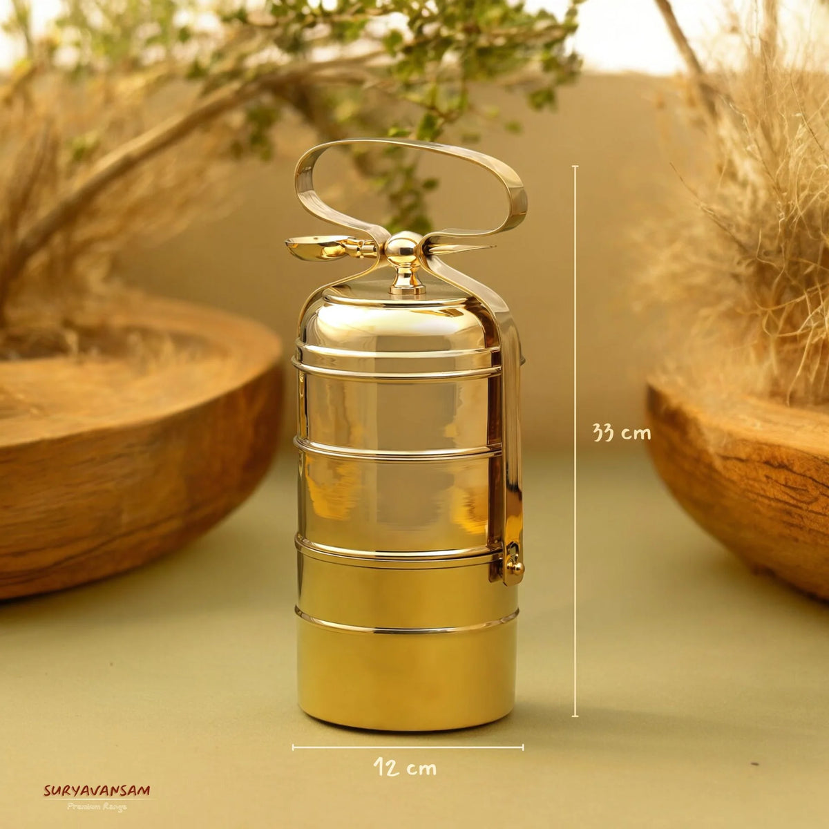 Pure brass Lunch Box / Tiffin with 3 Tier– Shri-badri