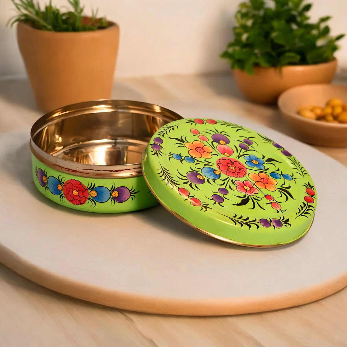 Hand Painted Steel Storage Box With Beautiful Flower design– Shri-badri