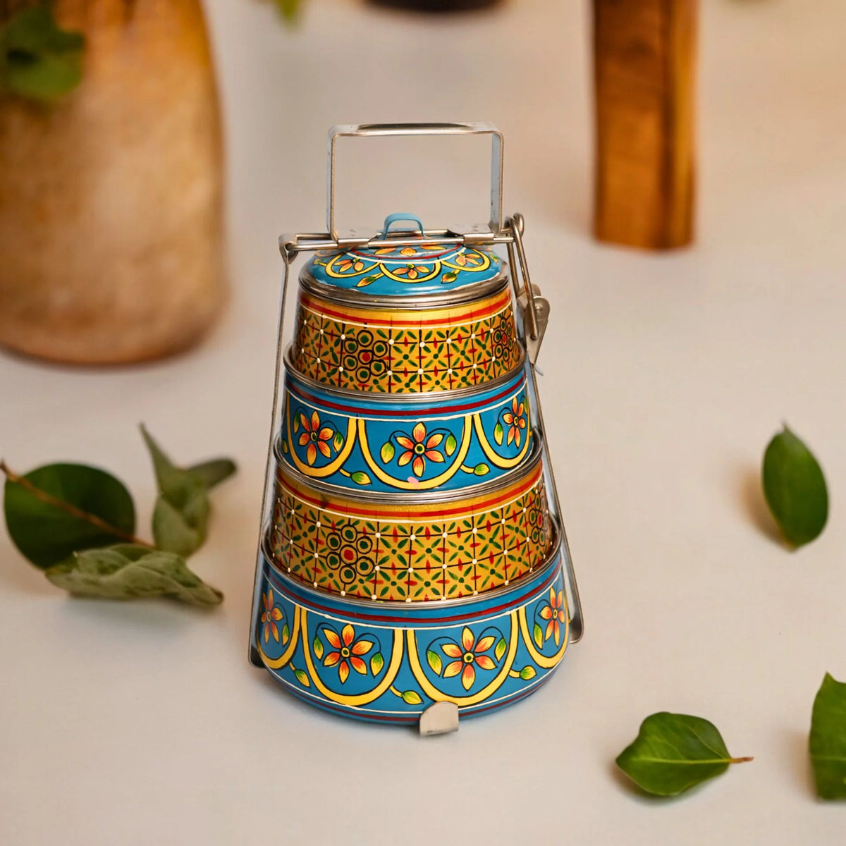 Hand Painted Tiffin Box With 4 Compartments– Shri-badri